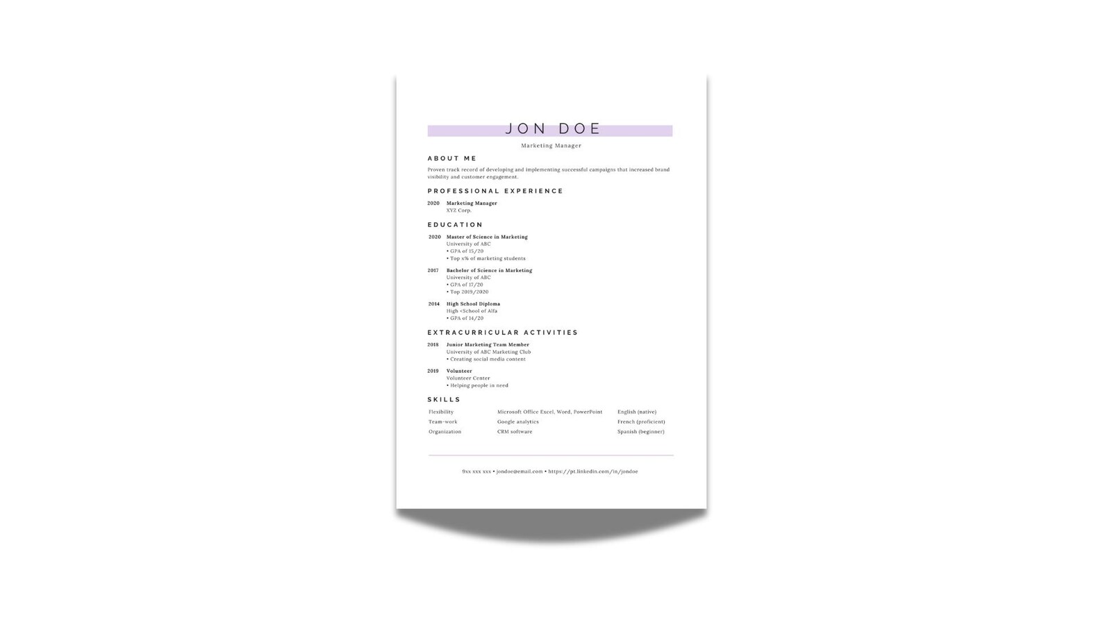 Simple Cv Template Etsy