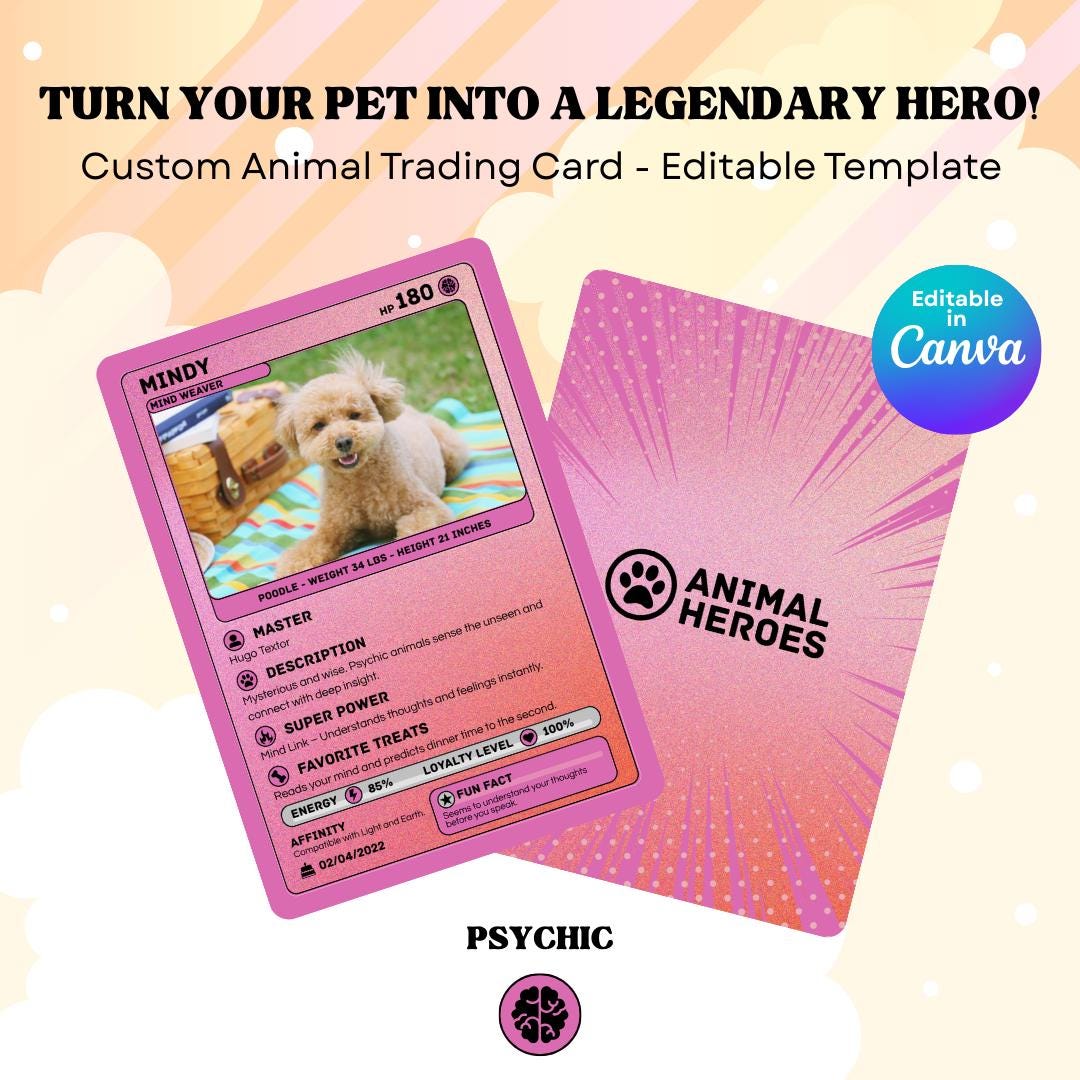 Custom Psychic Pet Card Template | Editable Pokémon-inspired Animal ...