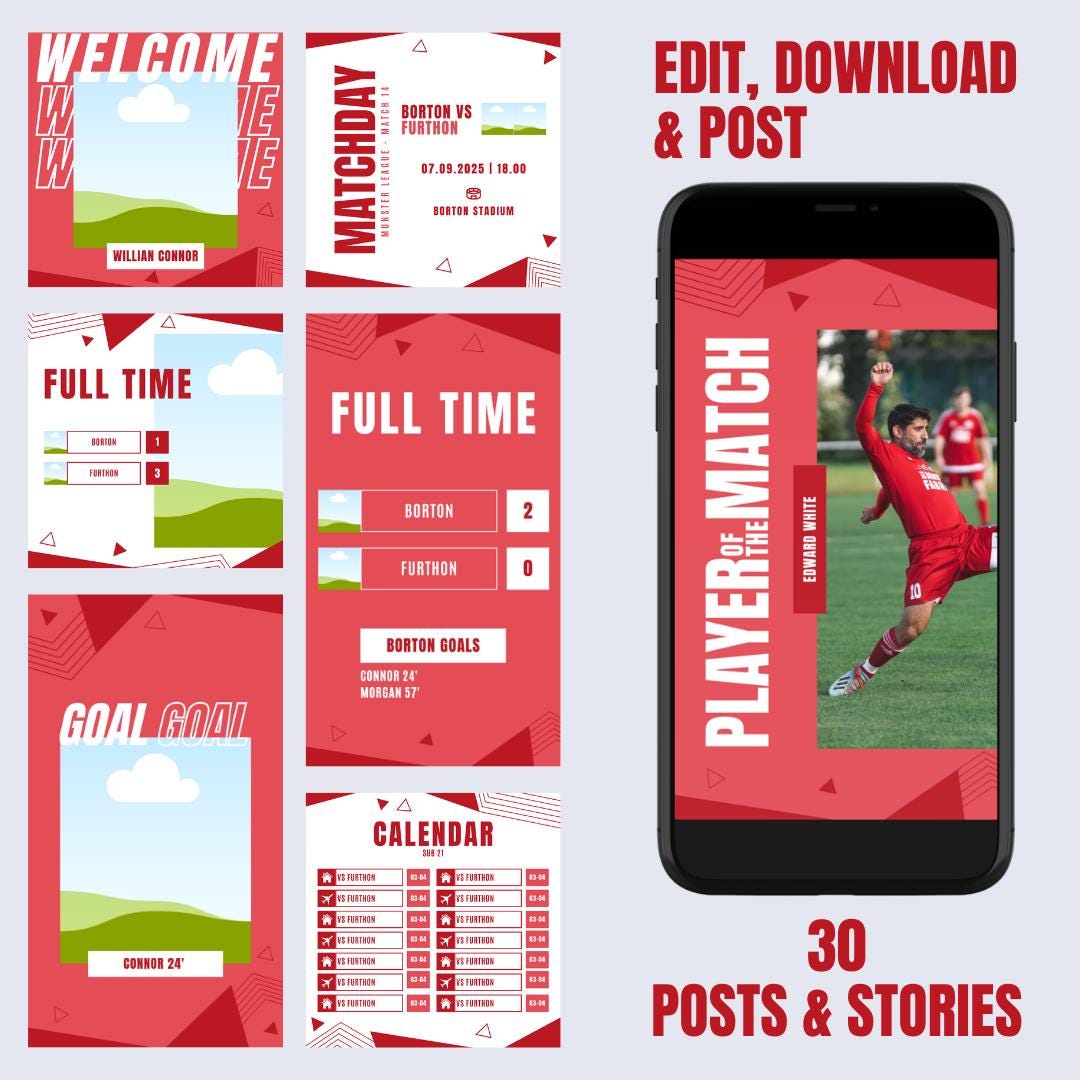 Red Soccer/football Club Social Media Templates | Fully Customizable ...