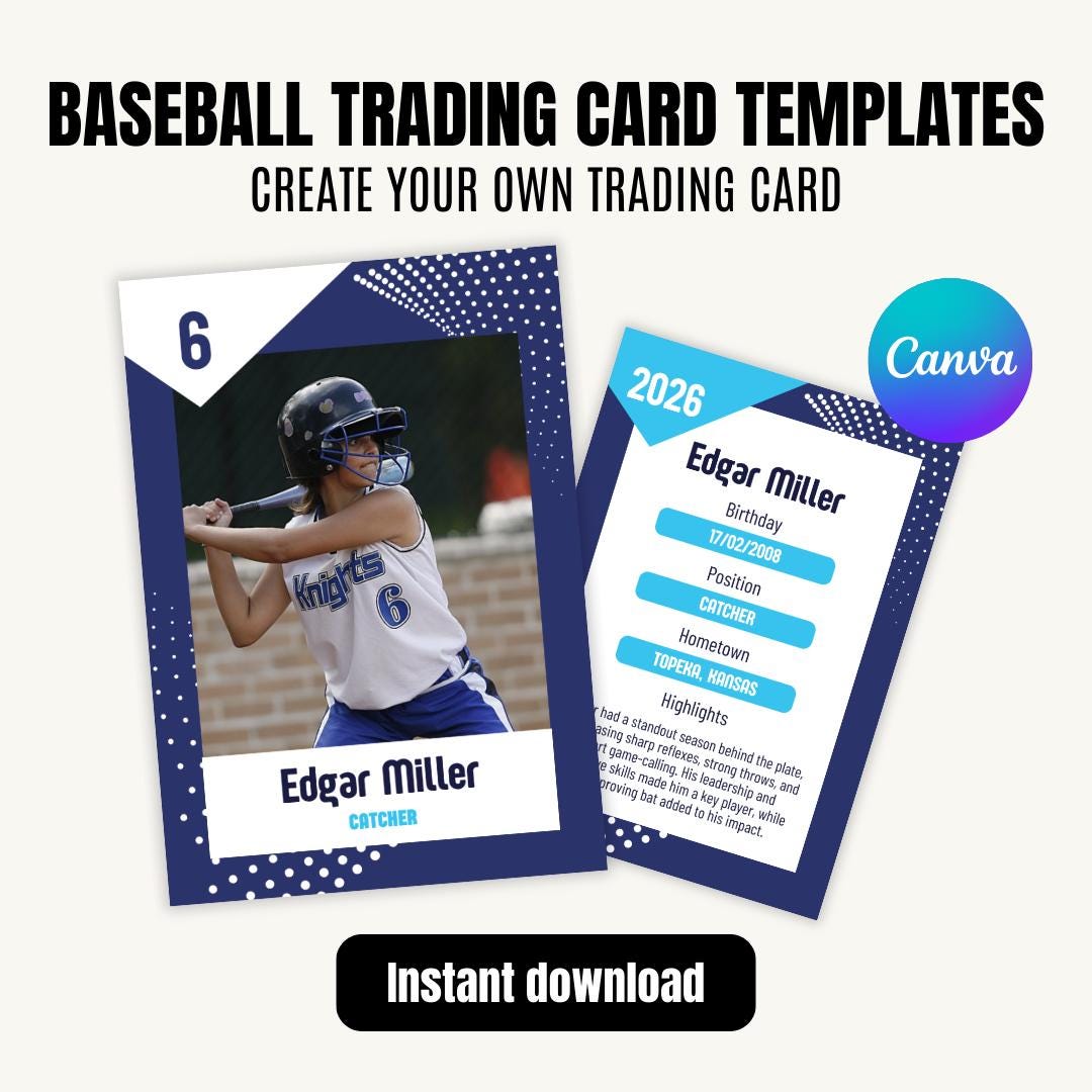 Custom Baseball Trading Card Template Fully Editable Sports Card ...