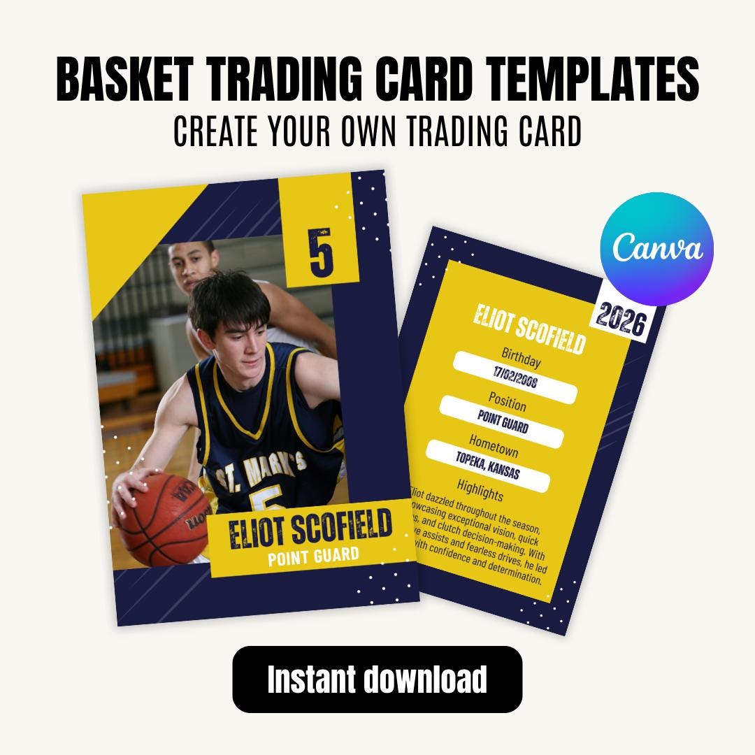 Customizable Basketball Trading Card Template Personalized Sports Card ...