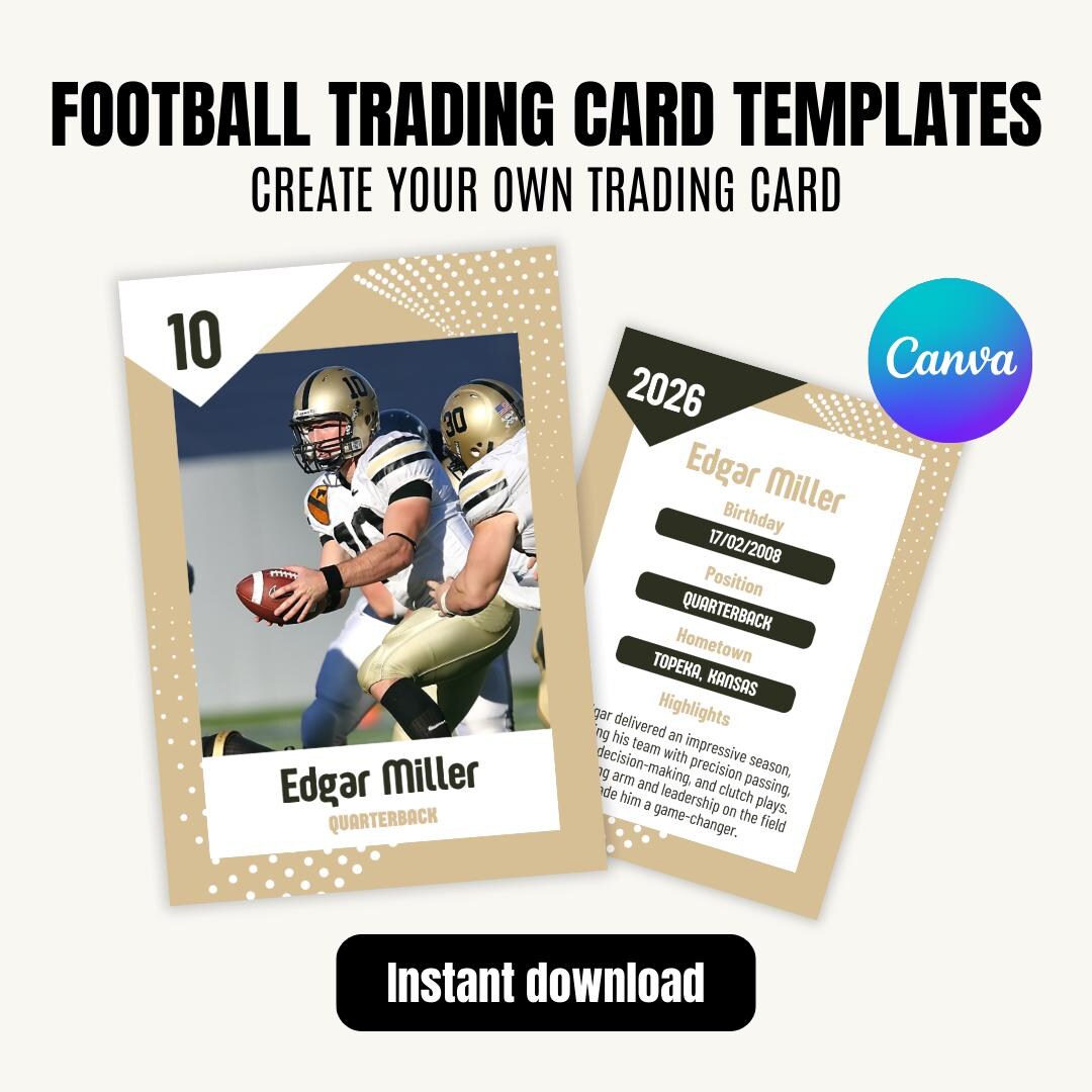 Custom Football Trading Card Template: Editable Photo Design (digital ...