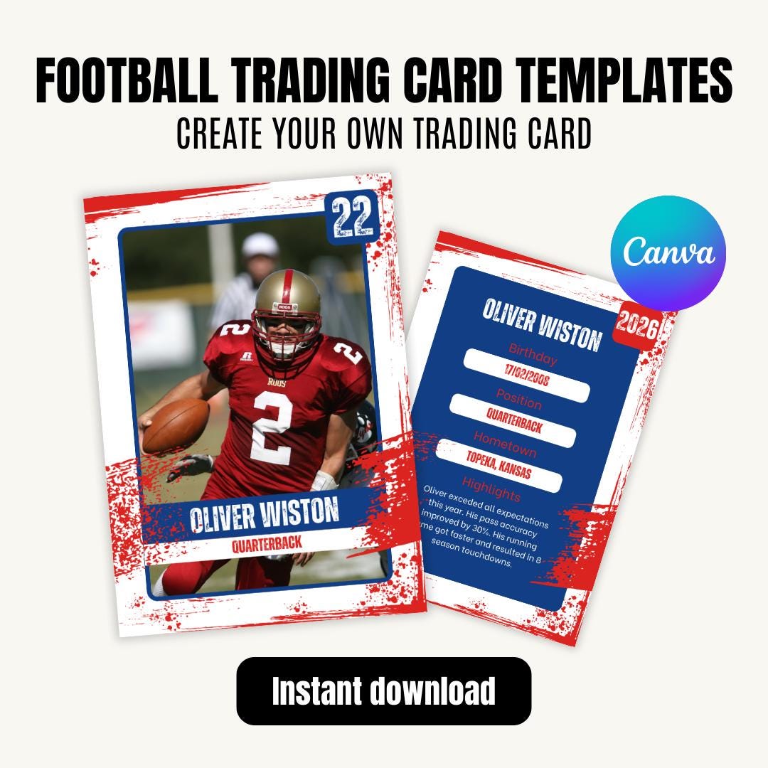 Customizable Football Trading Card Template: DIY Editable Canva Design ...