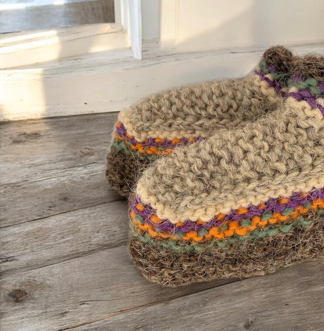 Wool Natural Slippers Natural Warm Room Slippers Hand-knit Wool ...