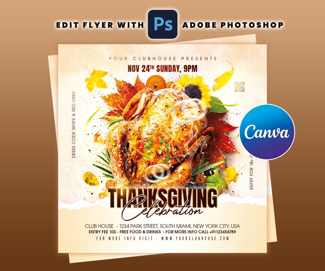 Friendsgiving Flyer Template | Editable Thanksgiving Canva & PSD Invite ...