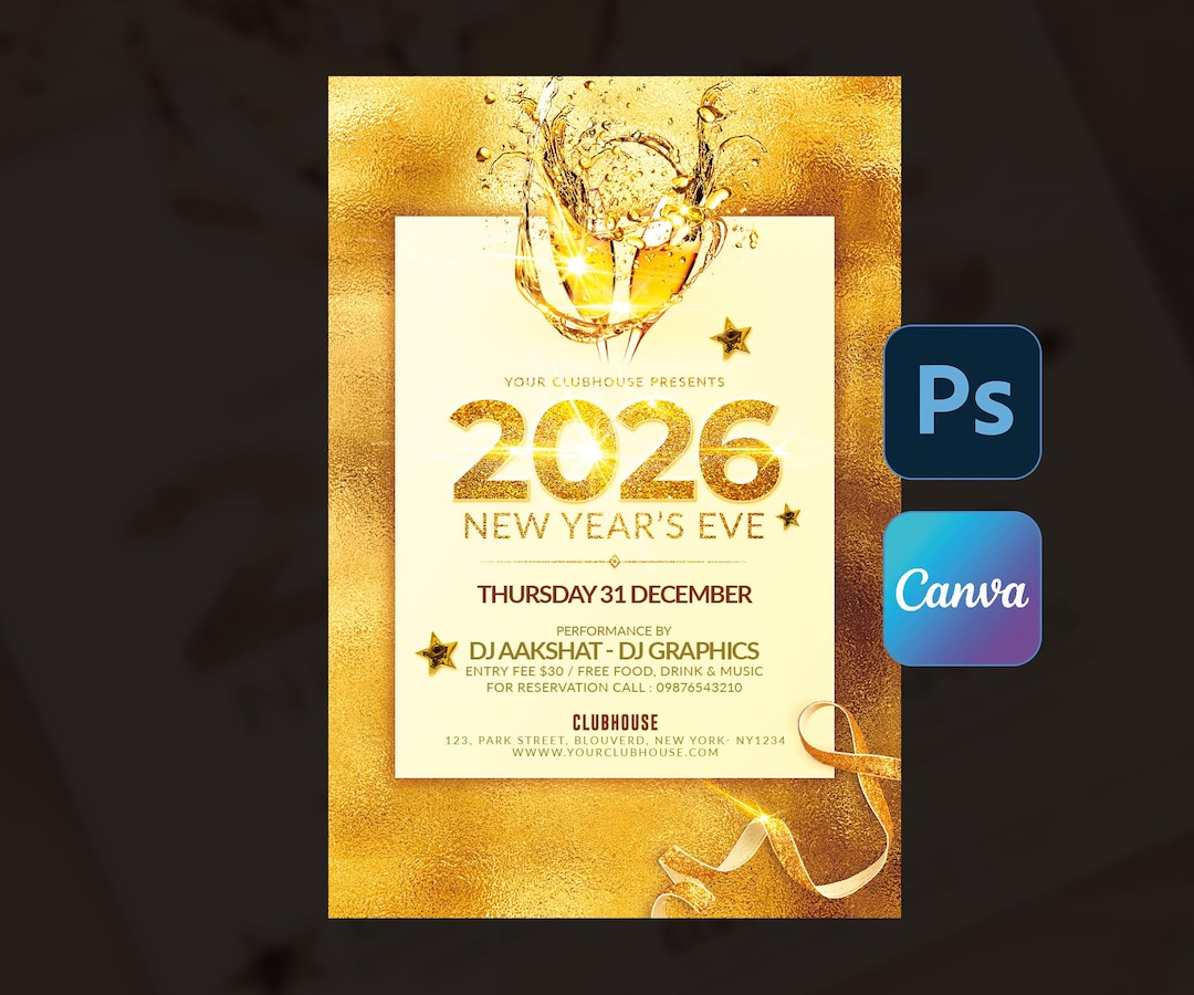 New Years Eve Flyer Template | Editable Canva Holiday Party Banner ...