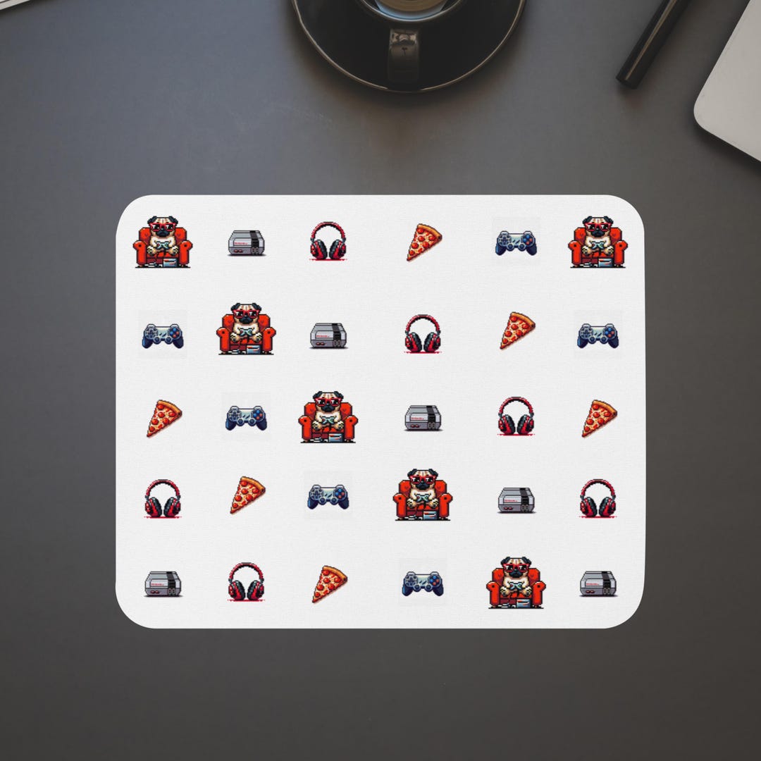 Pug Gamer Mouse Pad – 8-bit Pixel Art Pug | Fun Gaming Desk Accessory ...