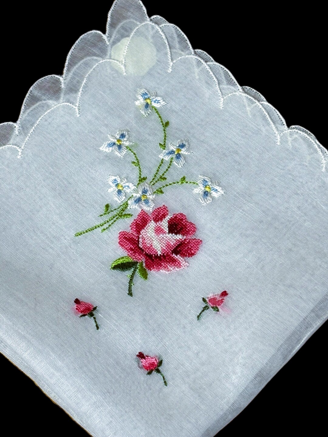 Vintage New W/tags Petit Point Rose and Forget-me-not Floral ...