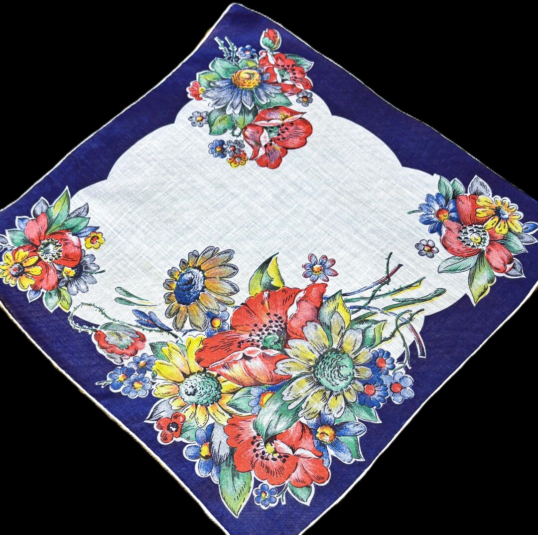 Vintage Very Colorful Mixed Floral Handkerchief**#47 - Etsy