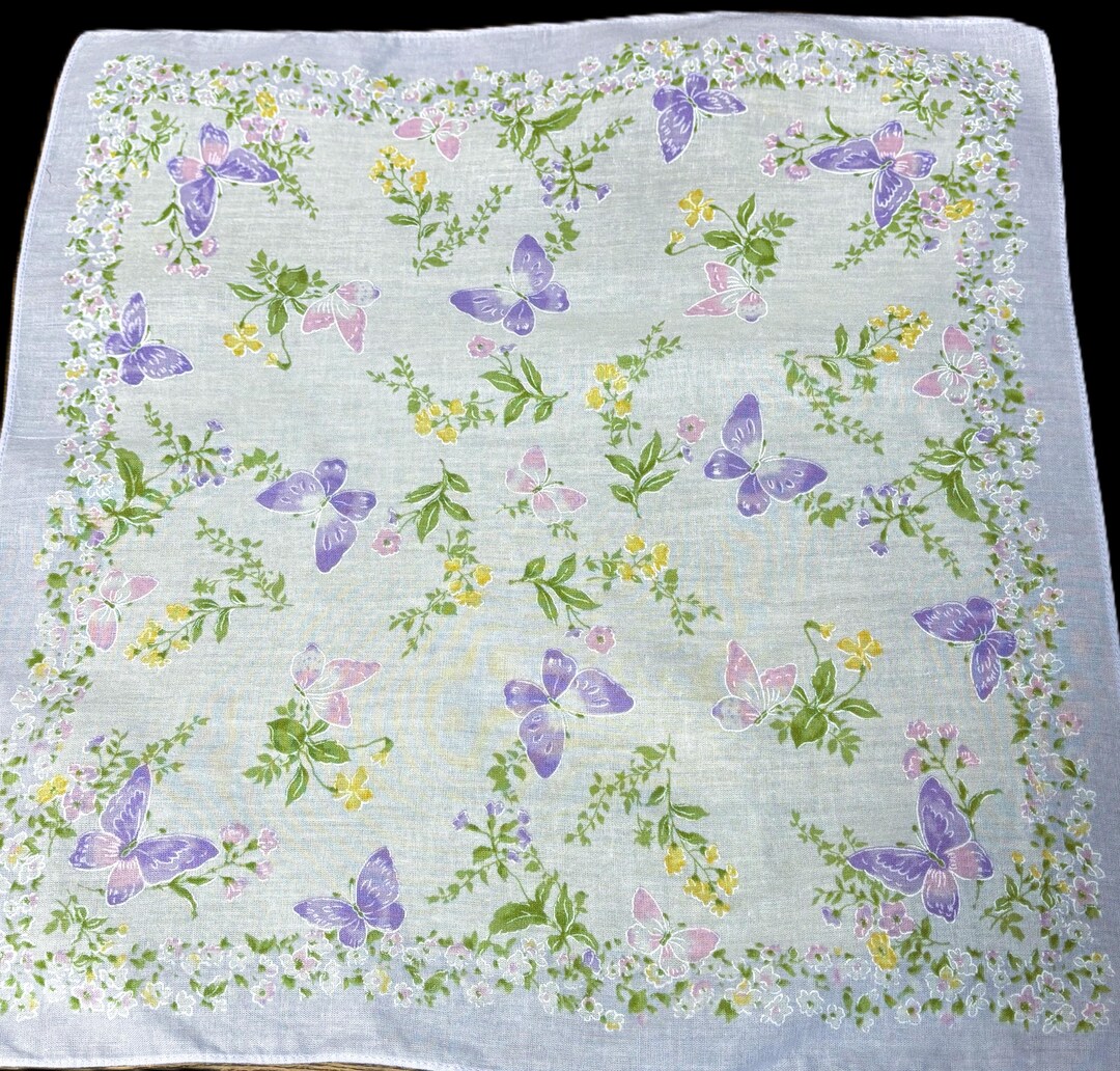 Vintage Cotton BUTTERFLIES Pink & Purple Handkerchief**#102 - Etsy