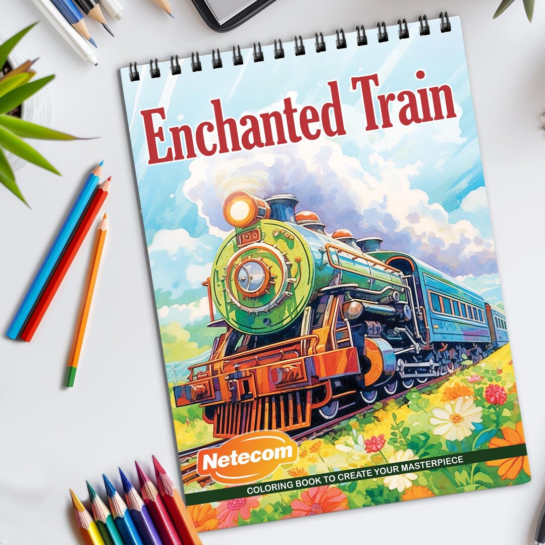 Enchanted Train Spiral Bound Coloring Book, Magical Train Journeys for ...