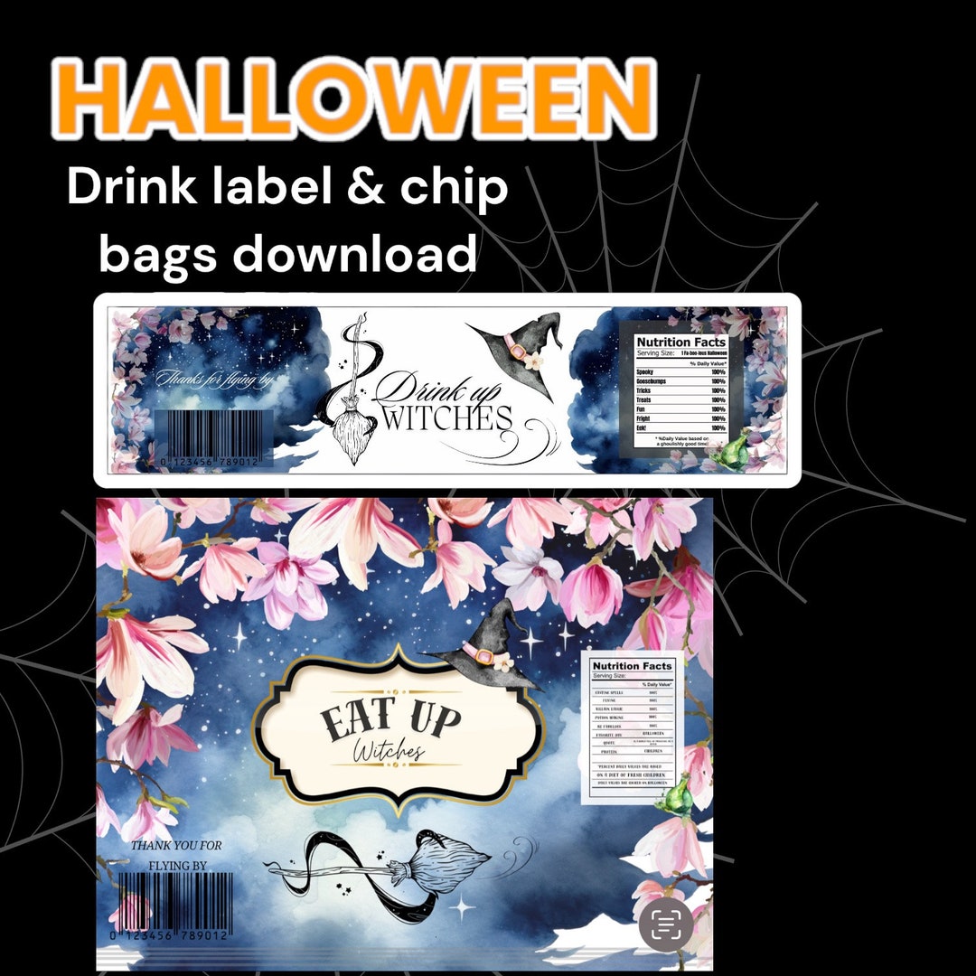 Witches Party Chip Bag and Water Bottle Label Download Template - Etsy
