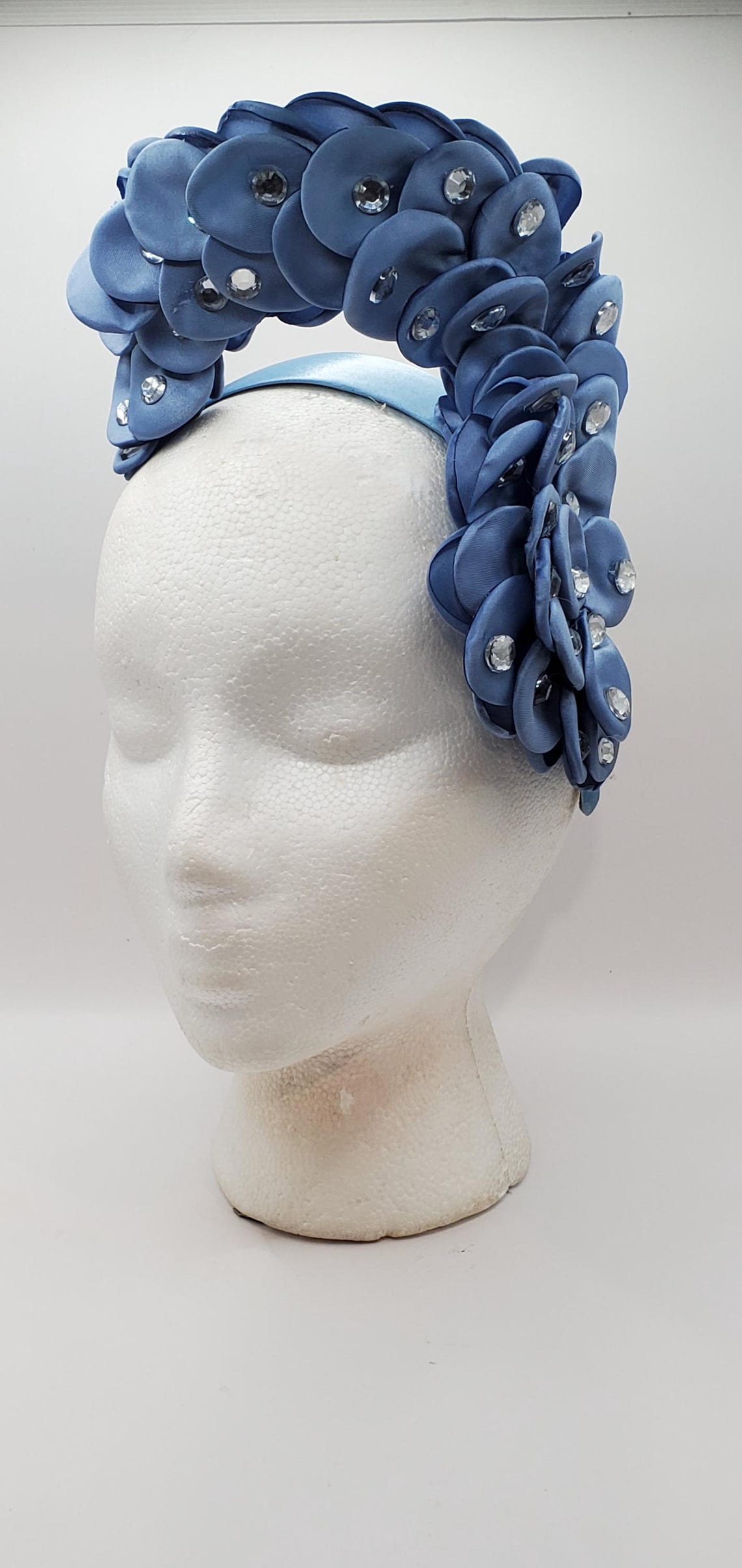 New!- Unique Blue Fascinator With an Array of Rhinestones on a Baby ...
