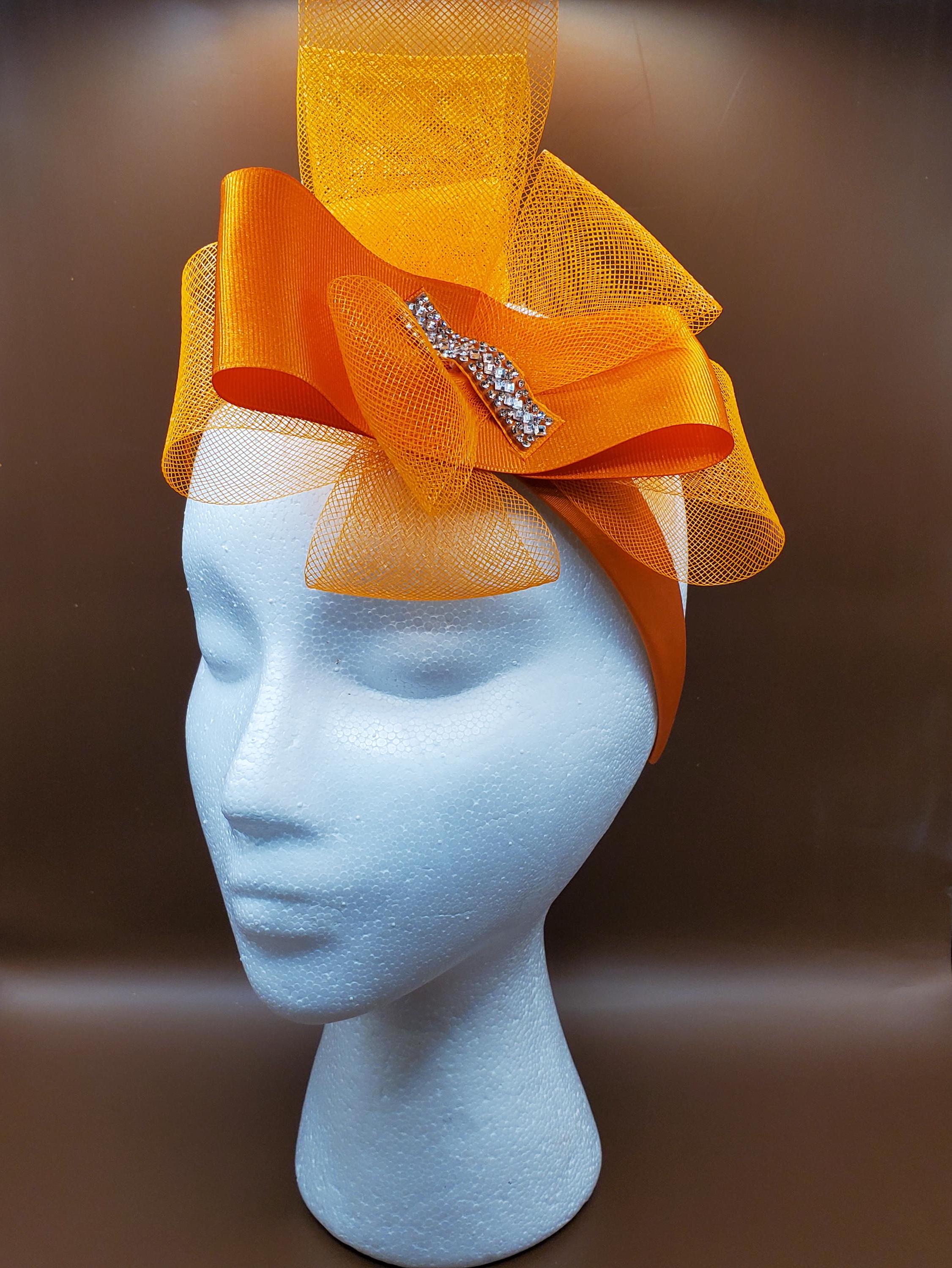 Fascinator/headband - Orange Fascinator With Rhinestones and Double ...