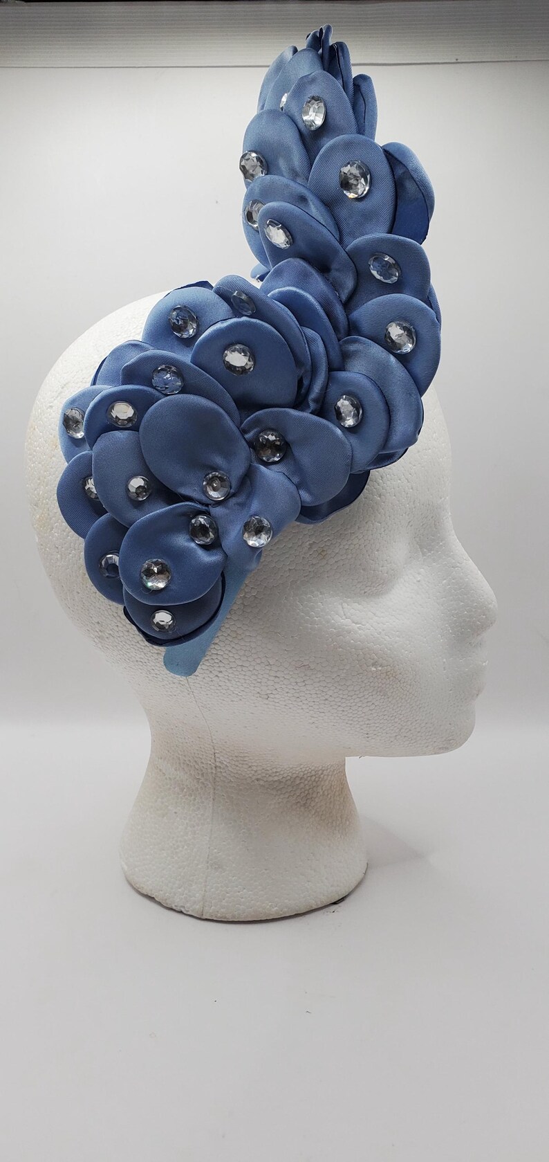 New!- Unique Blue Fascinator With an Array of Rhinestones on a Baby ...