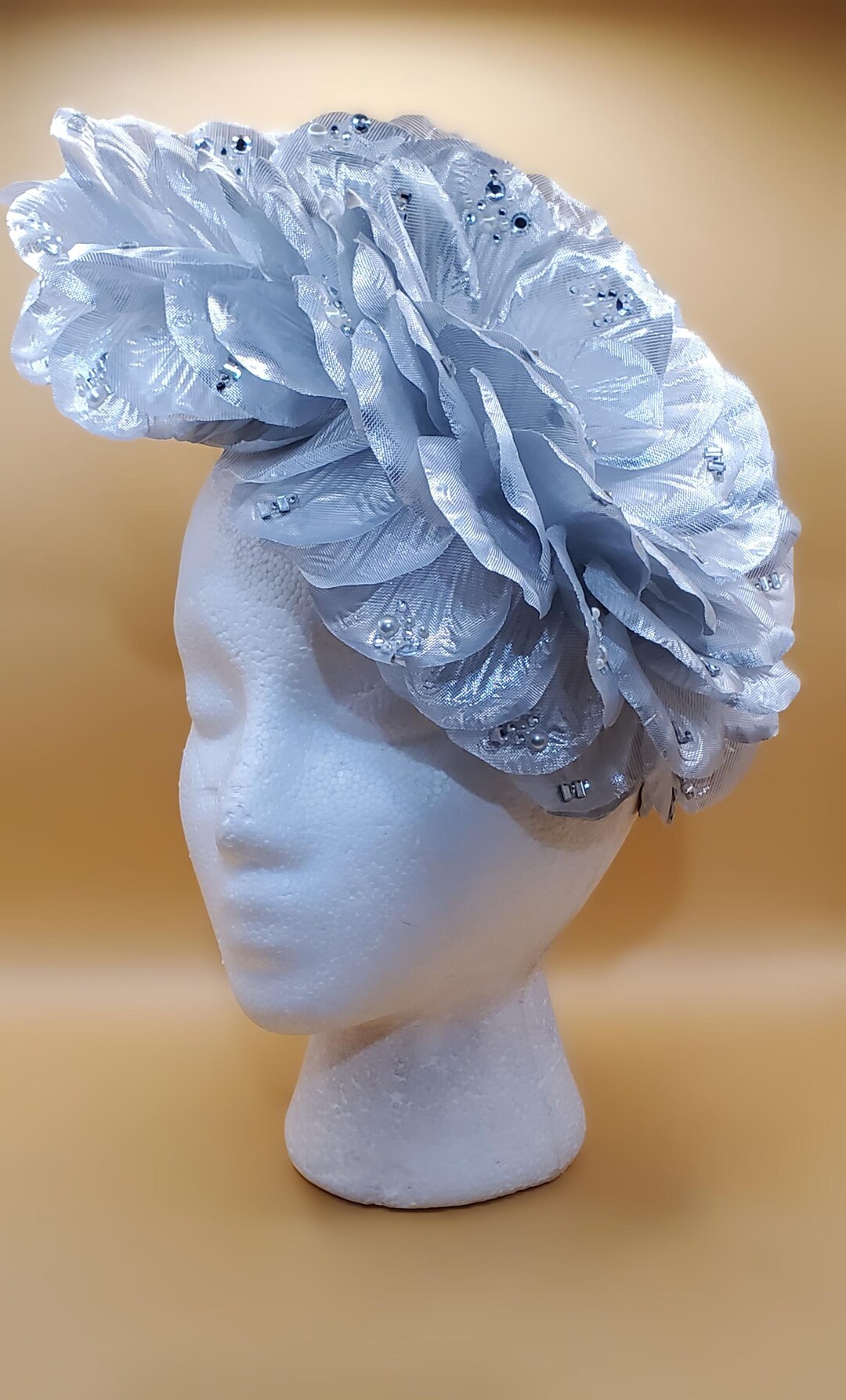 Silver Fan Flower & Rhinestones Fascinator on a Silver Headband- by ...