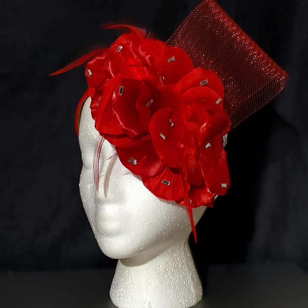 Fascinator- Gorgeous Deep Red Headband/fascinator With Rhinestones and ...