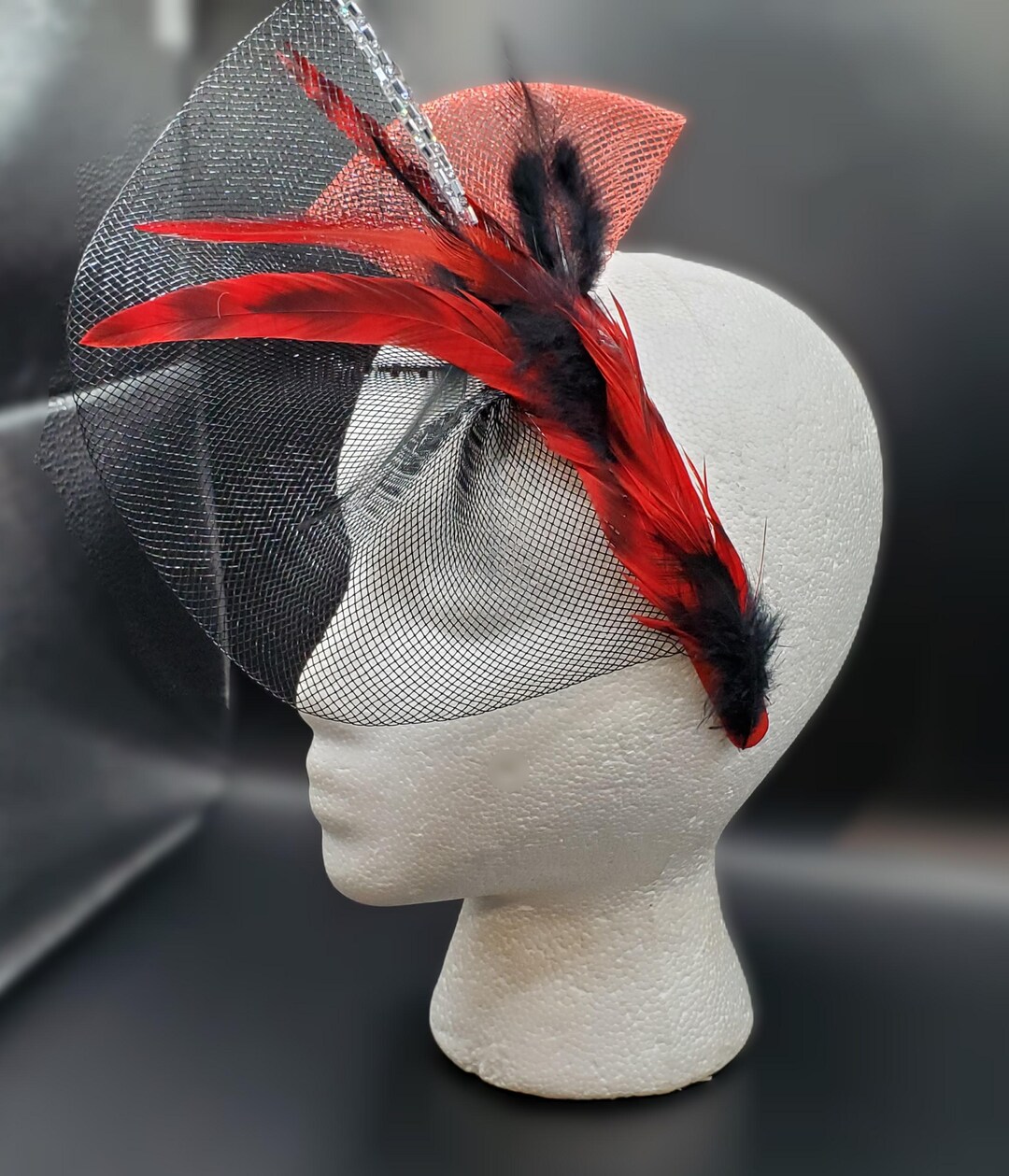 Fascinator- Red and Black Fascinator With a Red and Black Feather and ...