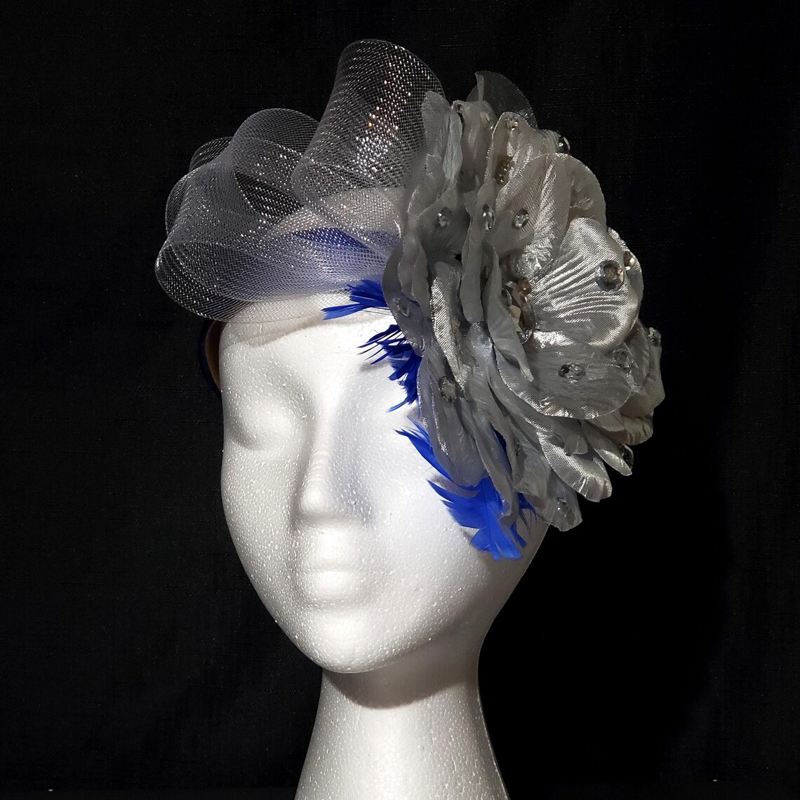 Royal Blue & Silver Fascinator/headband With Rhinestones by Just ...