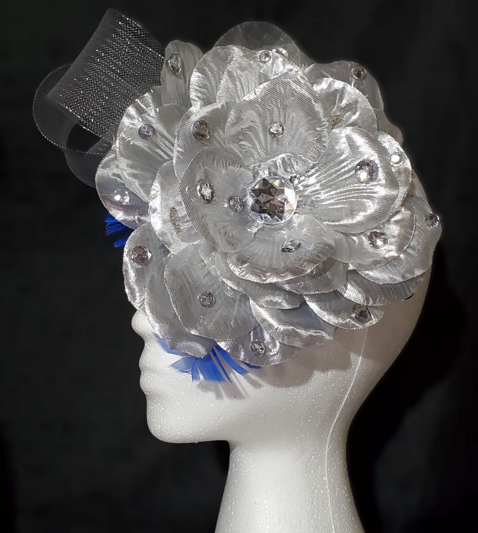 Royal Blue & Silver Fascinator/headband With Rhinestones by Just ...