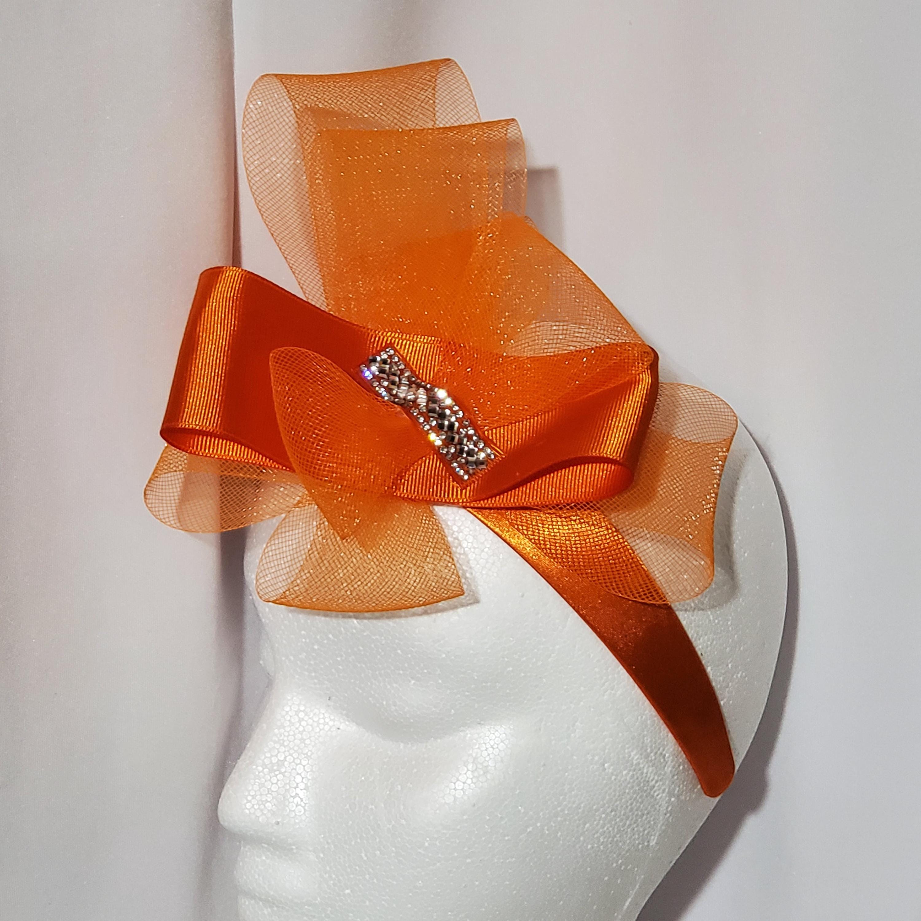 Fascinator/headband - Orange Fascinator With Rhinestones and Double ...