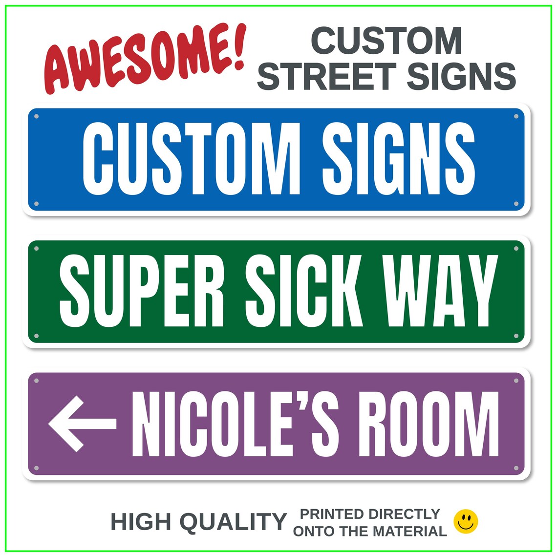 Custom Street Sign, HIGH GLOSS Metal Street Sign, Custom Mile Sign ...