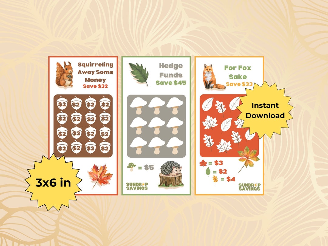 Fall Savings Challenge Tracker Printable Set Cash Stuffing Cute Animal ...