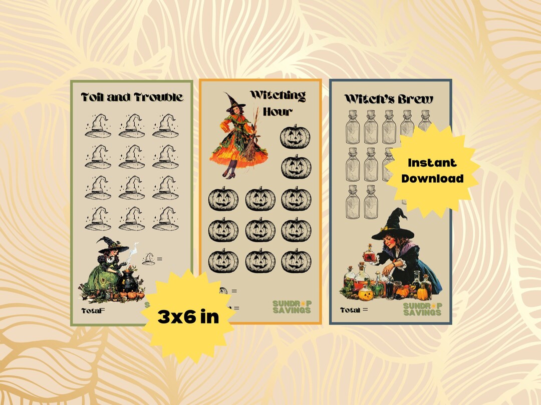 Witch Saving Challenge Tracker Printable Cash Stuffing Halloween Witch ...