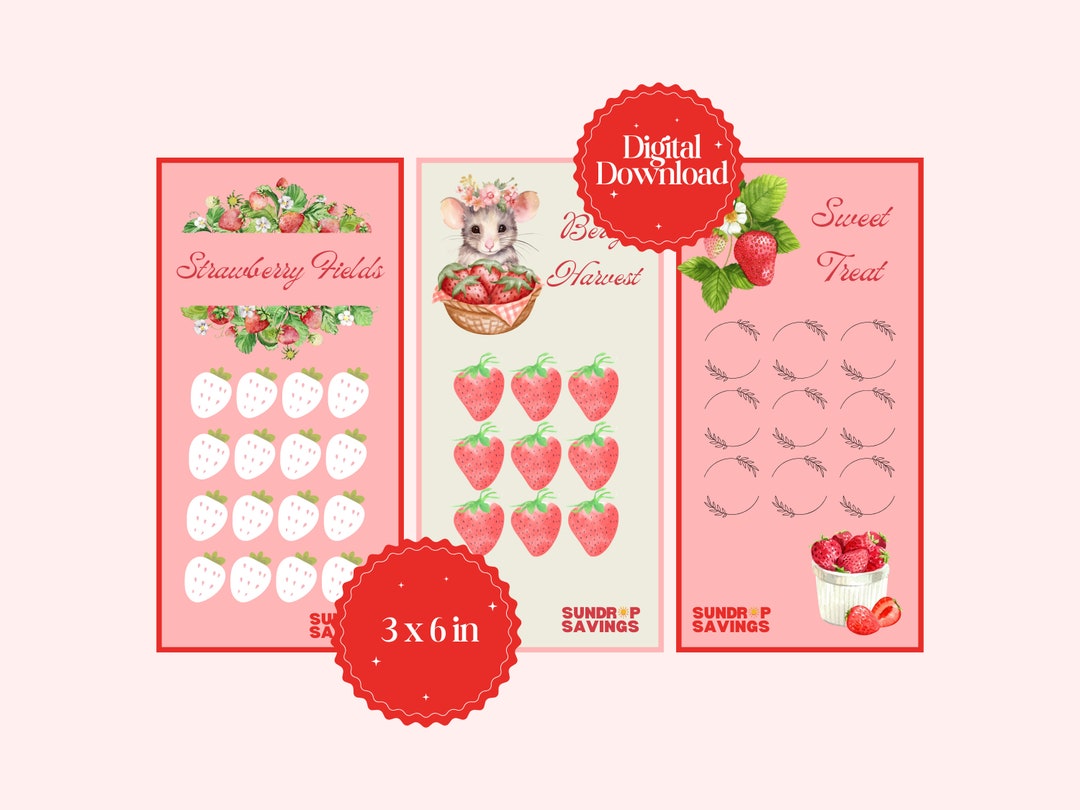 Strawberry Savings Challenge Tracker Blank Printable Set, Cottagecore ...