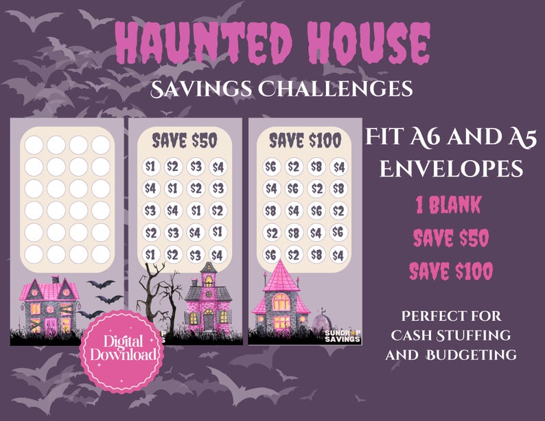 Halloween Savings Challenge Tracker Set Printable, Spooky Haunted House ...