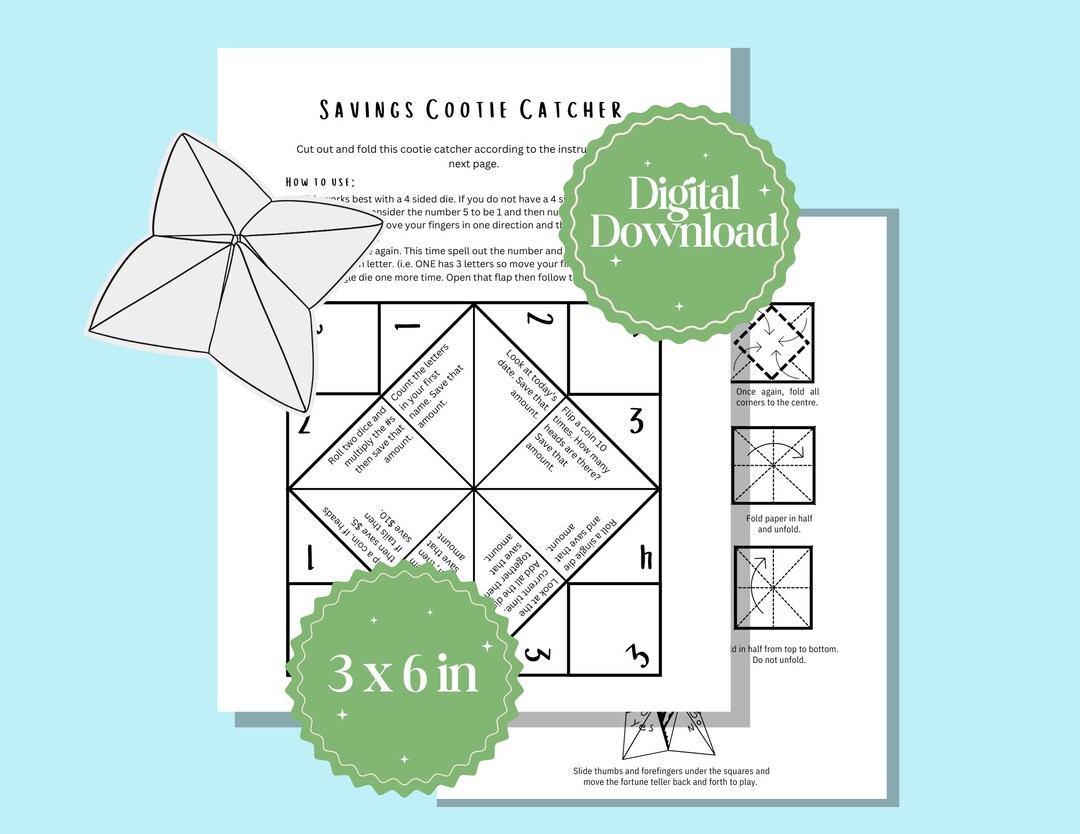 Fun Cash Savings Challenge Game Printable, Cootie Catcher Fortune ...