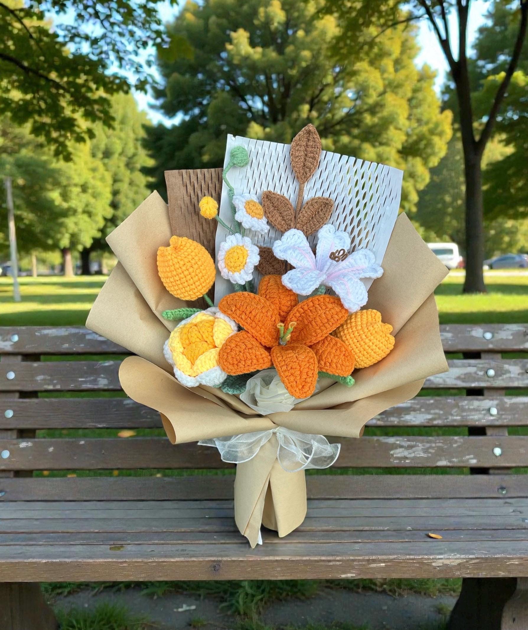 Crochet Flower Bouquet, Handmade Knitted Flowers, Unique Floral ...