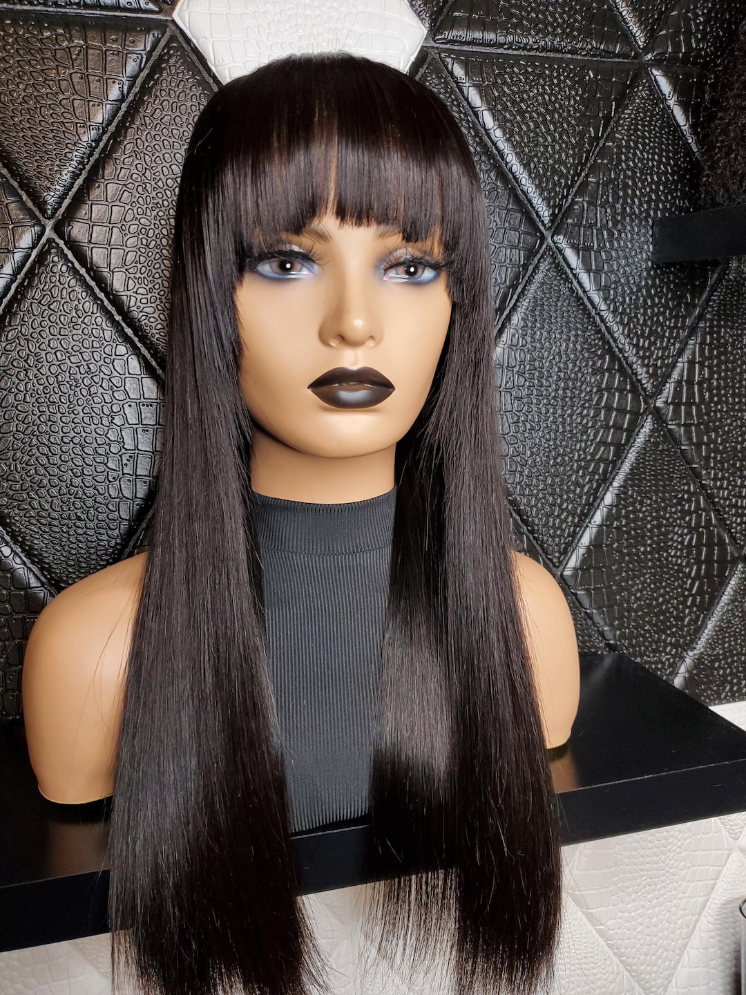 22" 5x5 Human Hair Closure Bang Wig Next Day Shipping - Etsy
