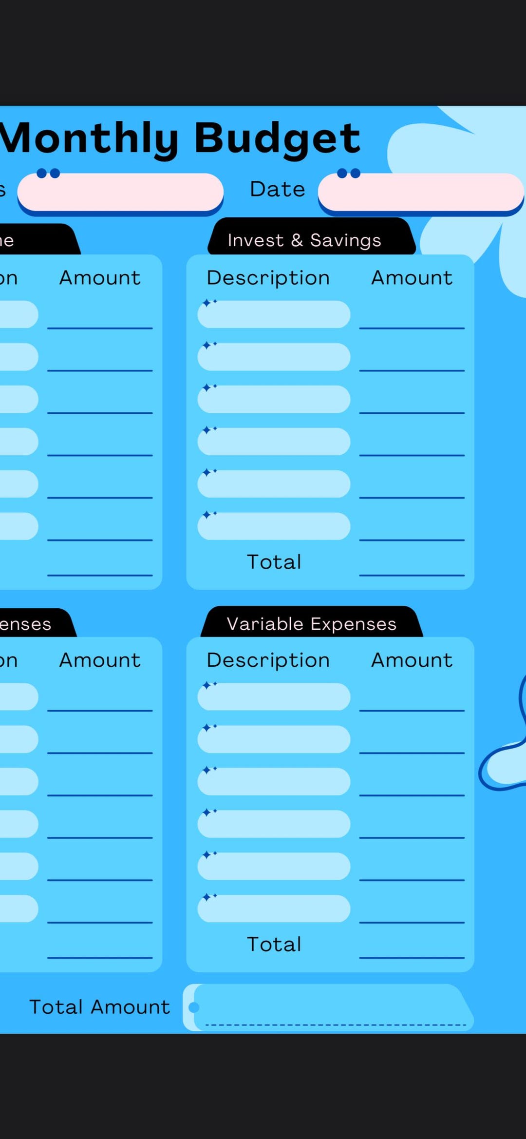 Blue Fun Personal Monthly Budget Planner - Etsy