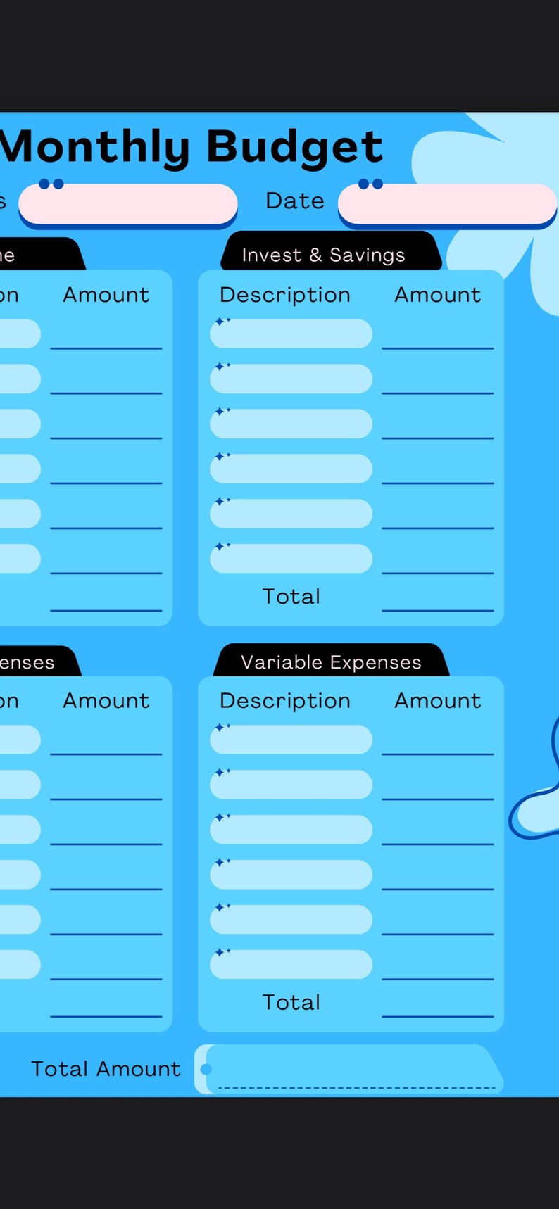 Blue Fun Personal Monthly Budget Planner - Etsy