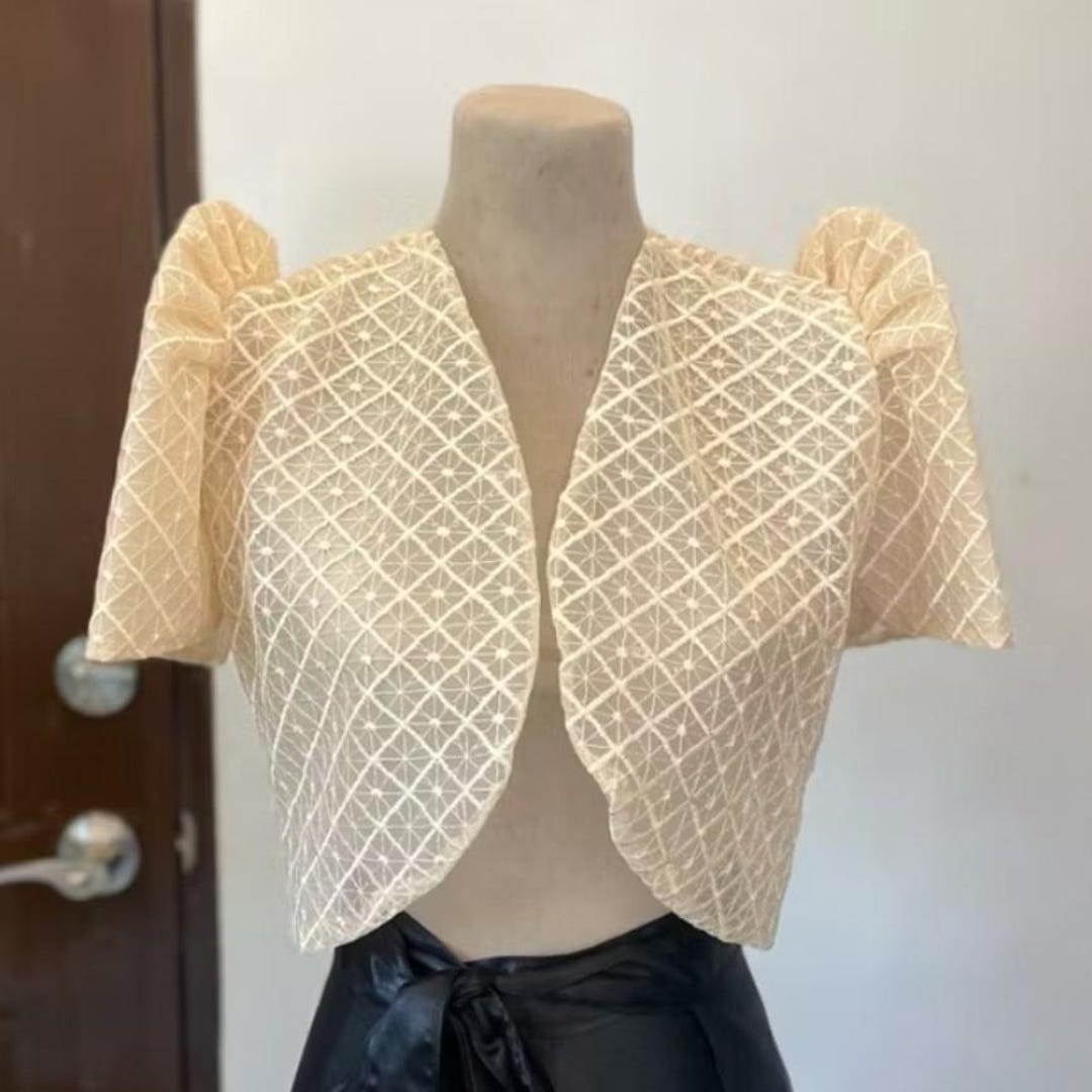 Modern Filipiniana Lace Blouse With 3D Appliqué – Beige (skin-tone ...