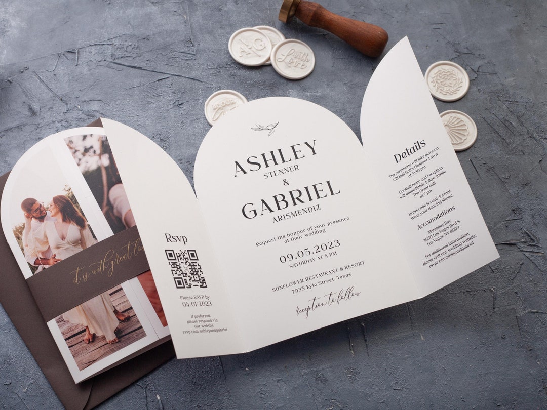 Elegant Arch Gatefold Wedding Invitation Set With QR Code RSVP Photo ...