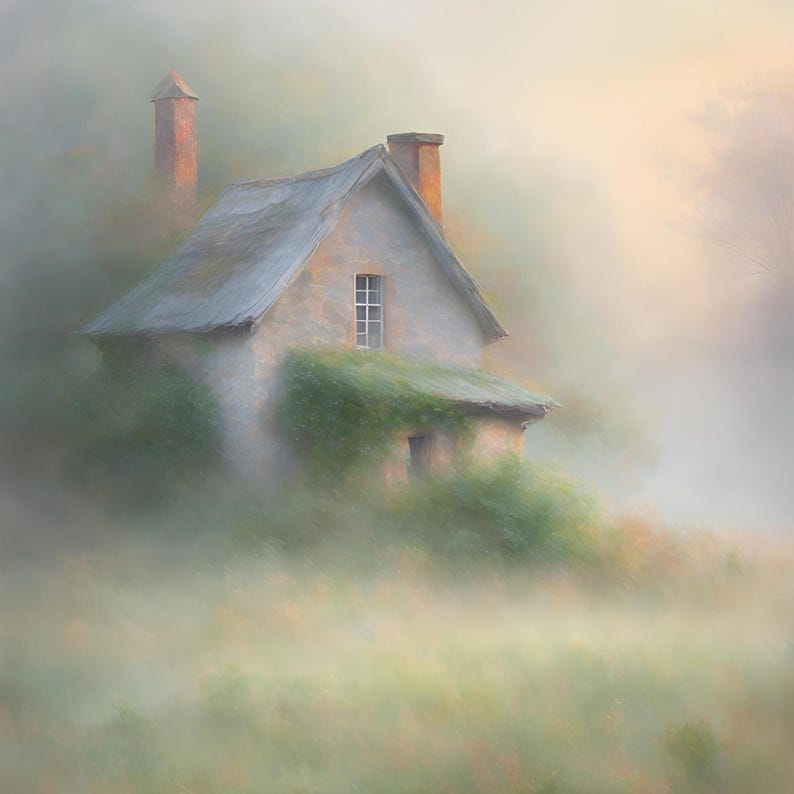 Foggy Cottage | Cottage Core Art Print, Light Academia Wall Art ...