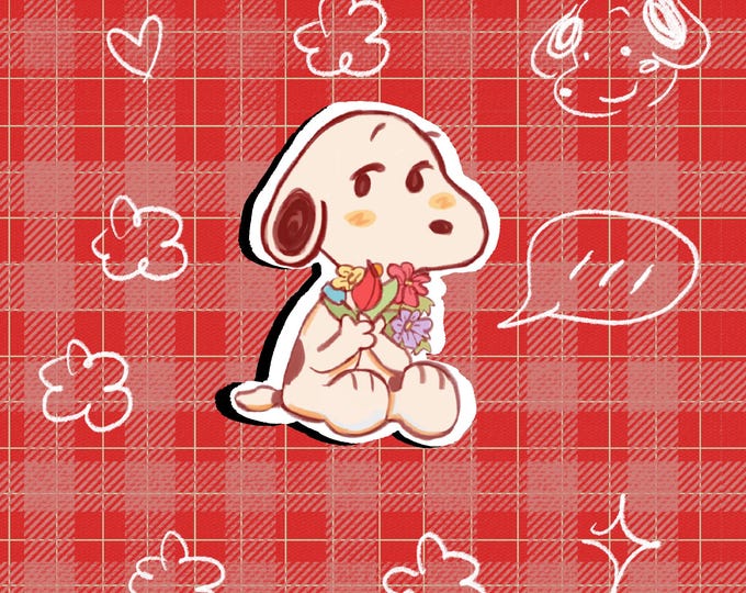 Cute Snoopy Sticker Holding Flowers - Etsy