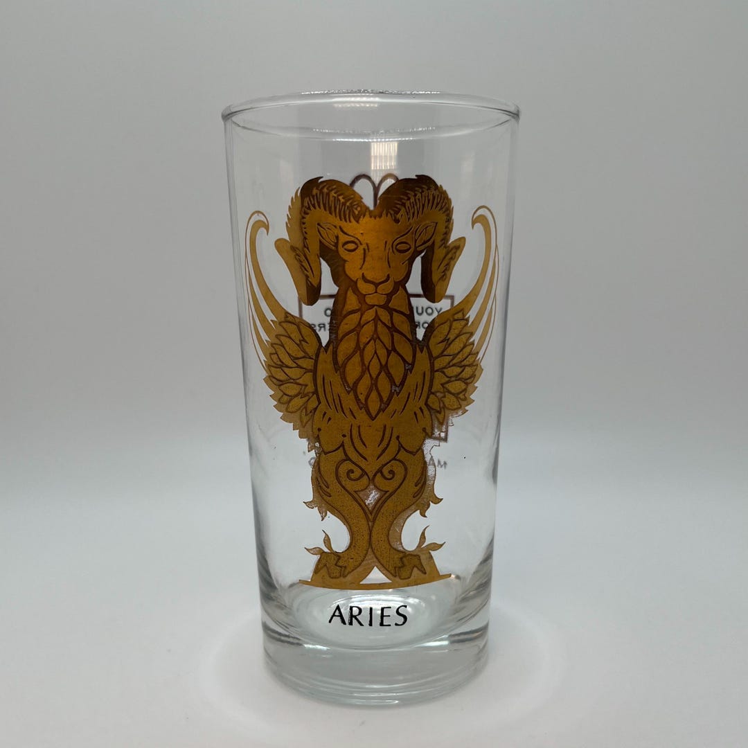 Vintage Anchor Hocking Zodiac Highball Tumbler Glass Aries Astrology ...