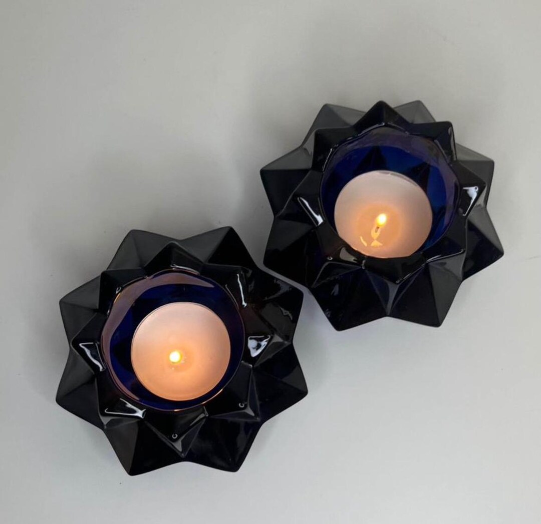 Vintage Cobalt Blue Glass Tea Lights - Etsy