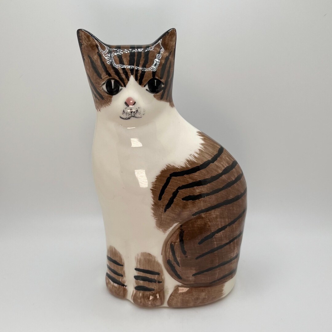 Vintage NS Gustin Co Folk Art Tabby Cat Statue Figurne Ceramic Hand ...