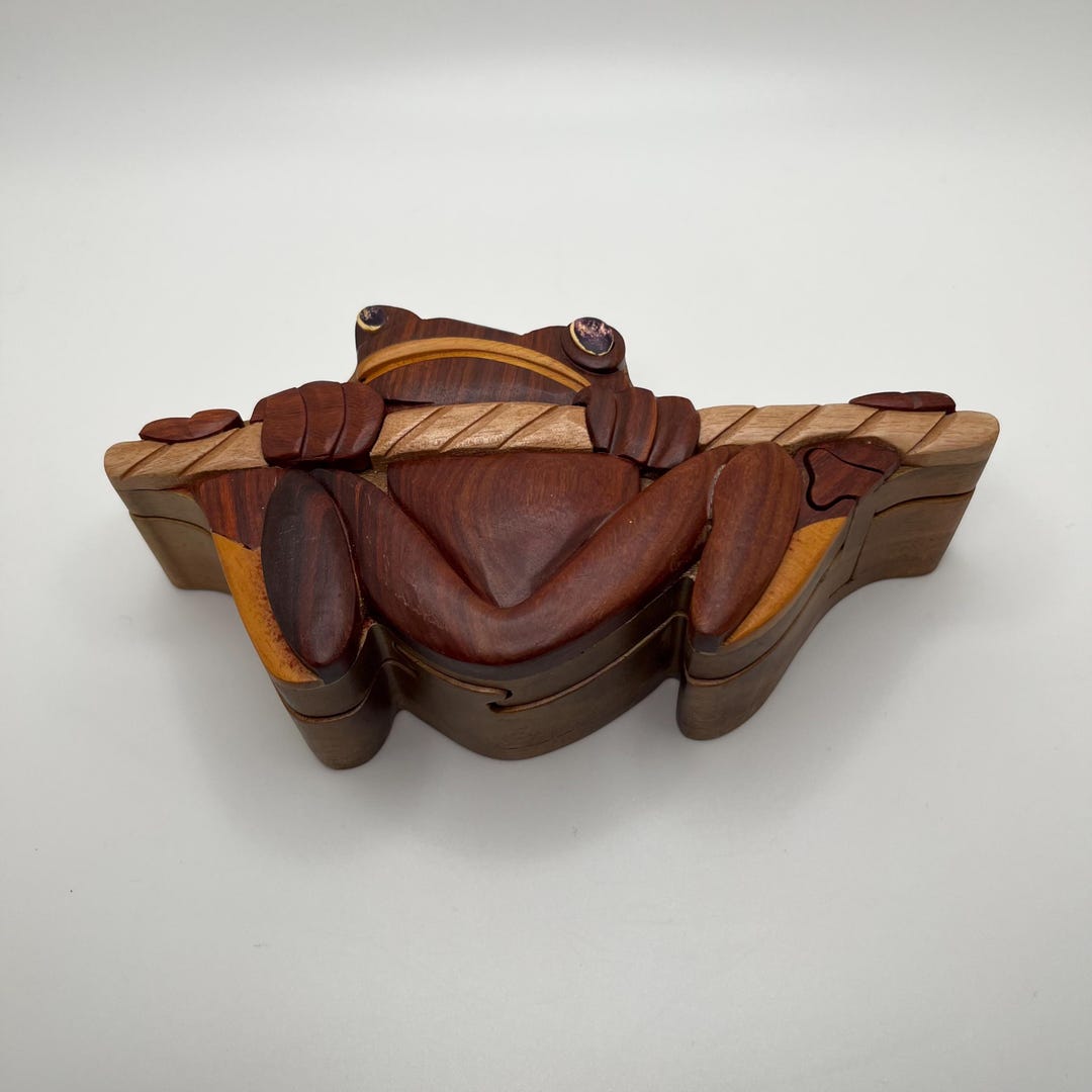 Vintage Wooden Tree Frog Puzzle Trinket Stash Box 7.5” - Etsy