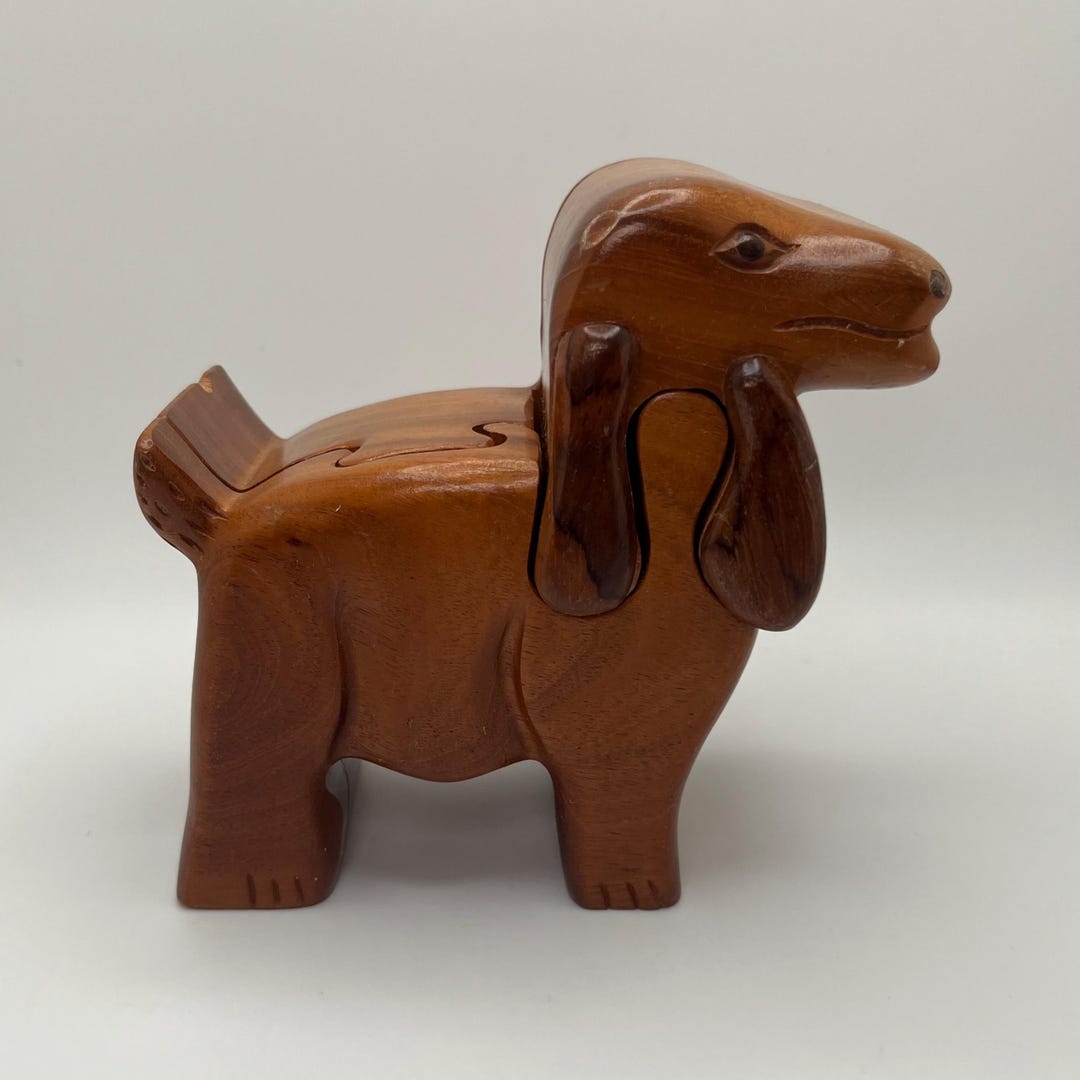 Vintage Wooden Dog Puzzle Trinket Stash Box 6.5” - Etsy