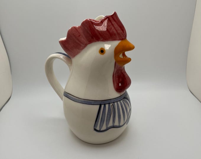 White Vintage Chicken Creamer - Small Stylized Rooster Pitcher ...