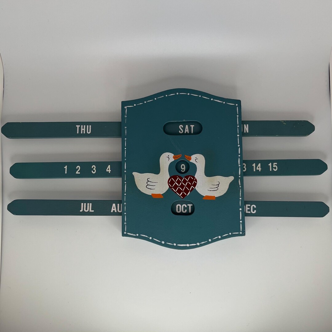 Blue Vintage Wooden Perpetual Goose Sliding Calendar Wall Hanging - Etsy