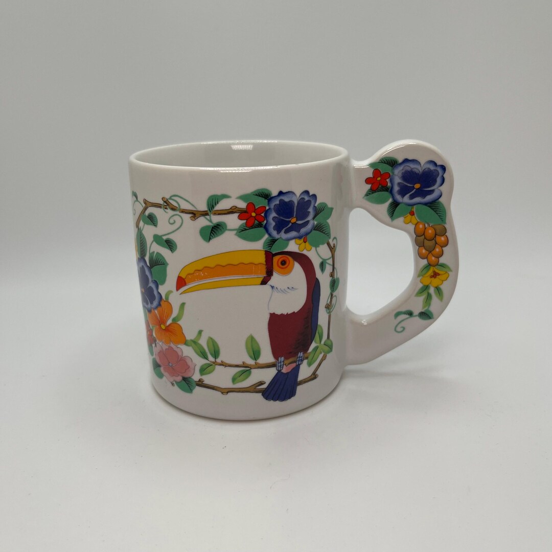 Vintage Ceramic Coffee Mug Toucan Floral Shaped Handle Made in Japan - Etsy