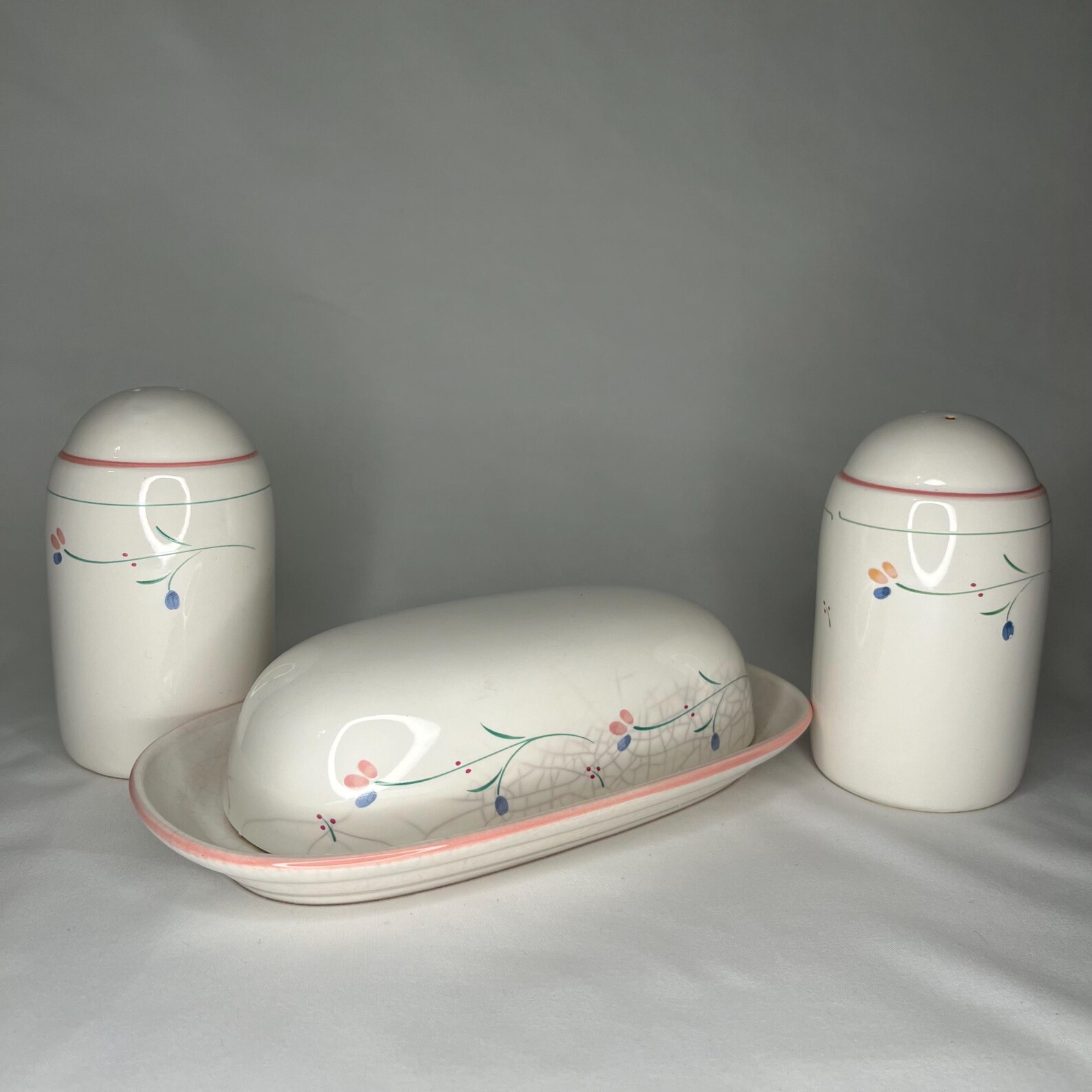 Vintage Floral Butter Dish and Salt & Pepper Shaker Set - Etsy
