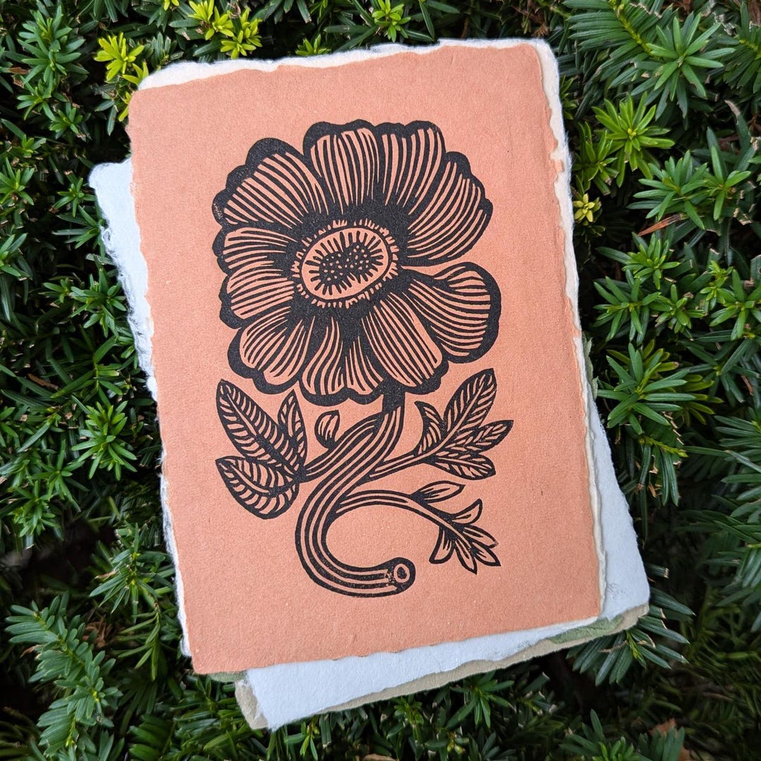 Handmade Peony Linocut Print – Terracotta Floral Wall Art – Gift for ...