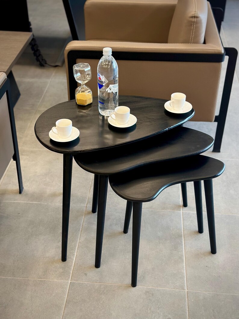 Nesting Table Set of 3 Black Pebble Tables With Tapered Legs Retro ...
